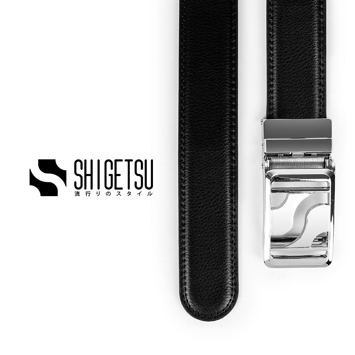 Signature Monogram HIRATSUKA Plain Black Silver Belt for Men – Shigetsu